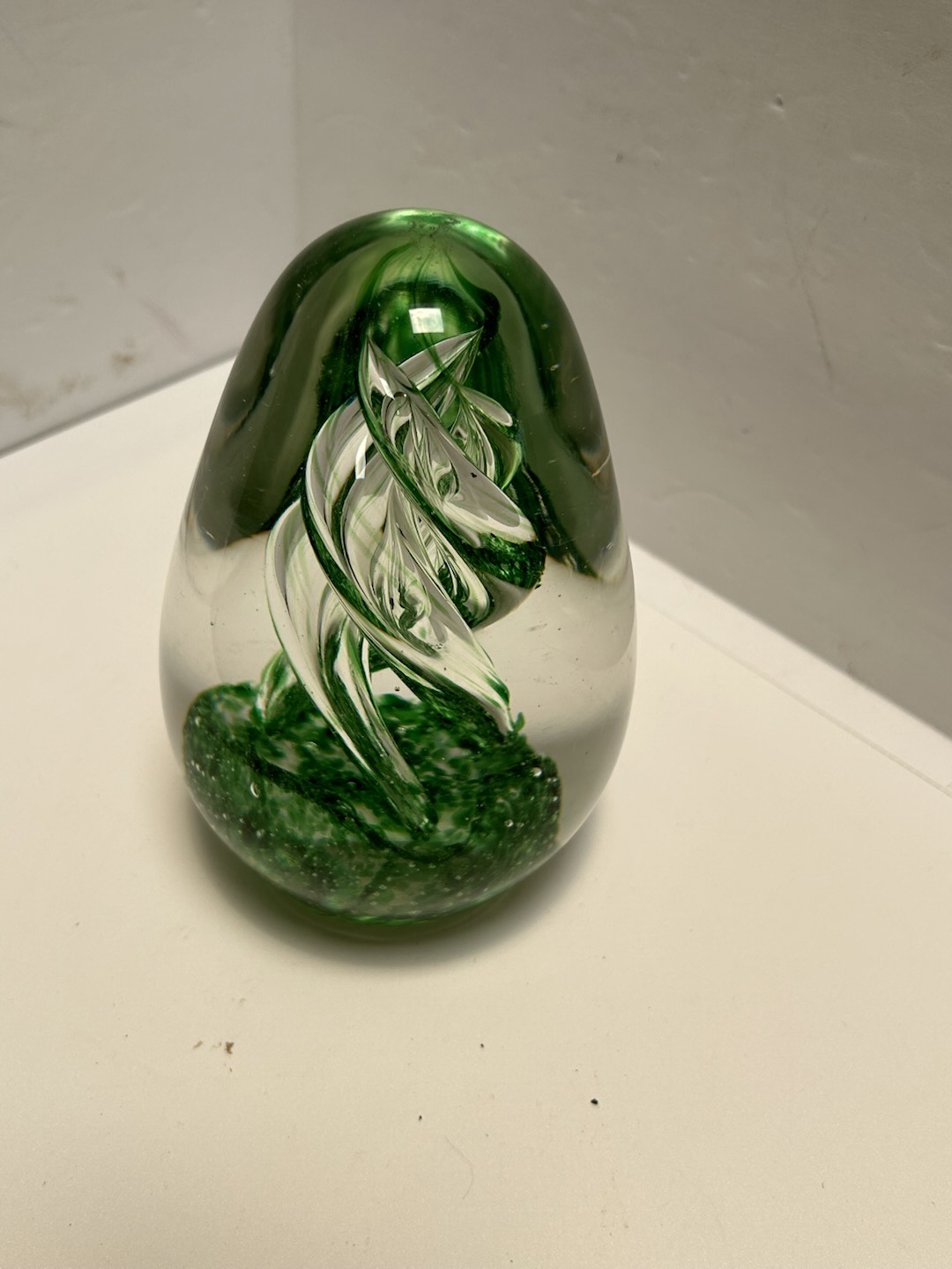 Modern Art Glass Paperweight Sculpture Egg Shape Green Color