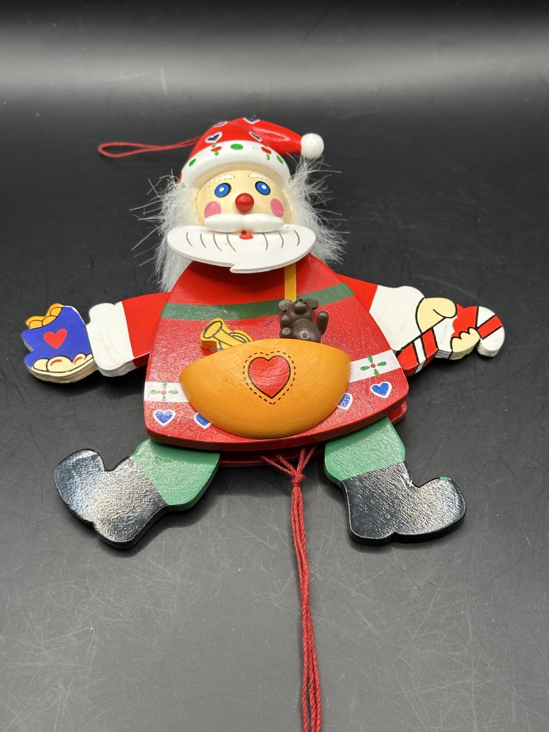 Jumping Jack/Hamplemann Wooden Pull String Santa Christmas Ornament Toy