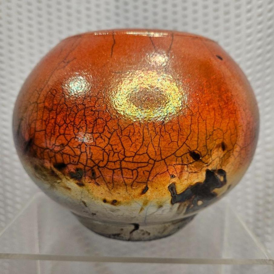 Raku Studio Art Pottery Vase Orange