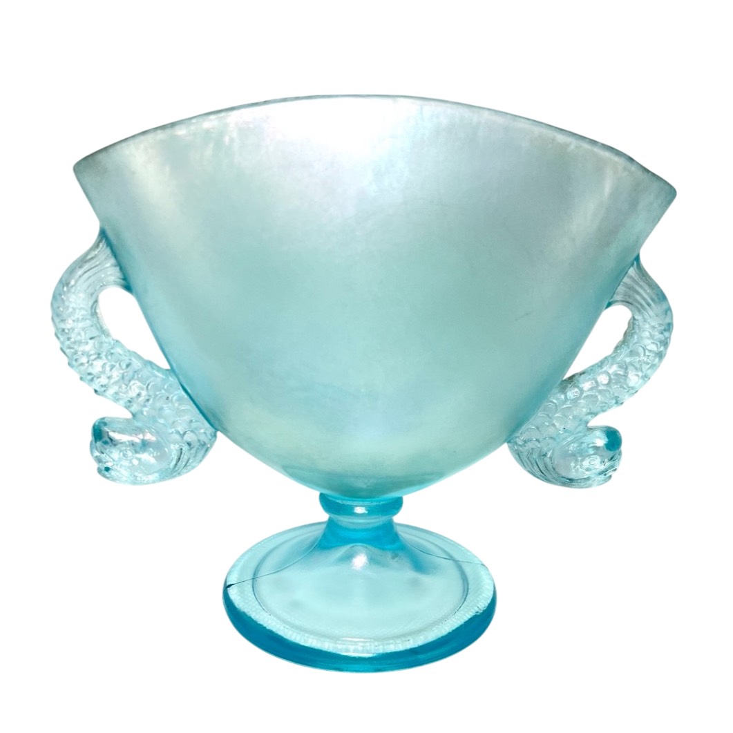 Fenton Aquamarine Blue Footed Double Handled Fan Vase. Dolphin 🐬 Shaped ...
