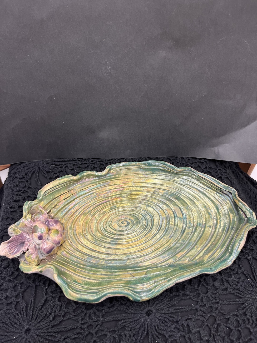 Esther Snow Pottery. Stunning Tray w/ 3D Grapes and Leaves. Wavy Edge ...