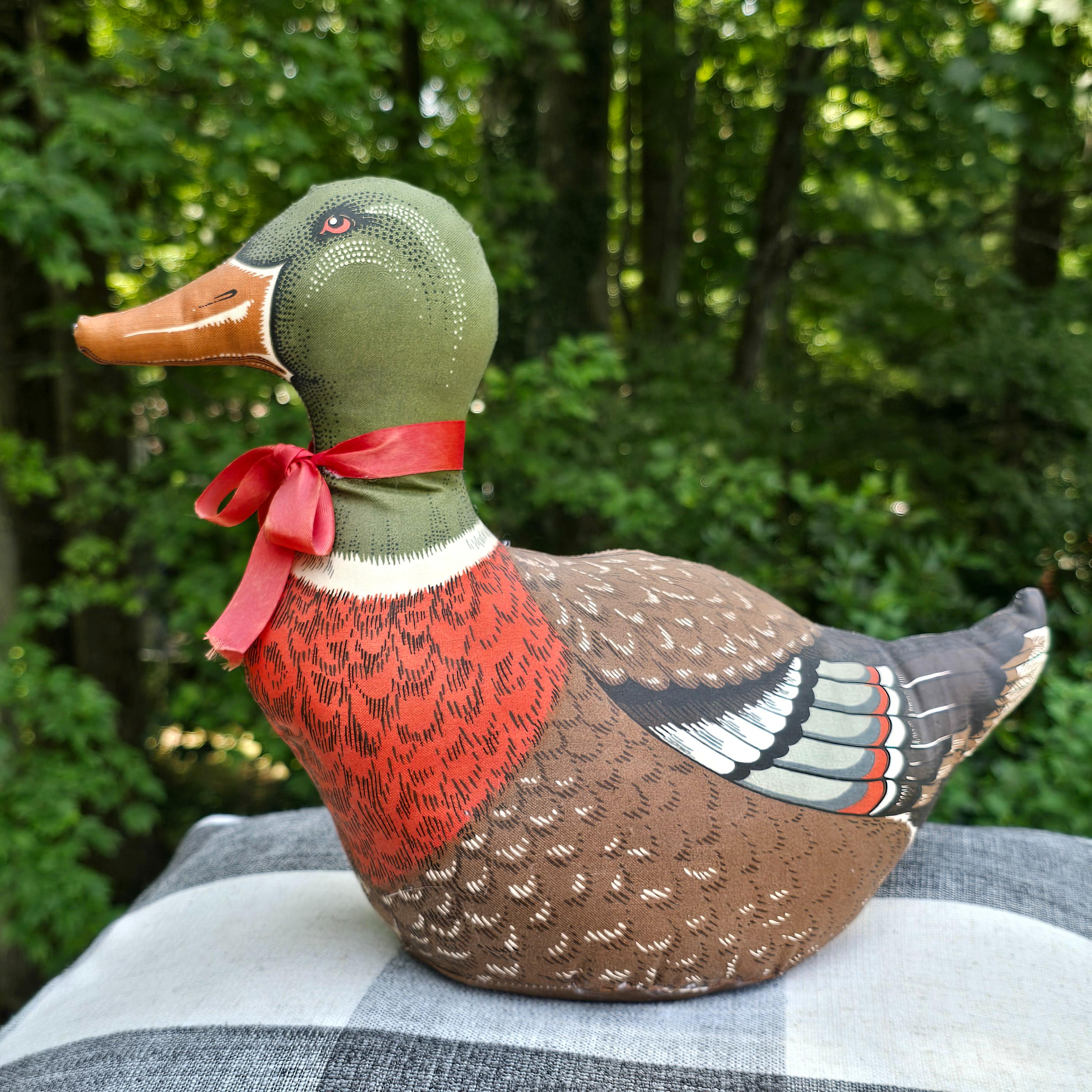 Vtg Mallard Duck Decoy Weighted Plush Stuffed Bird Door Stop Home ...