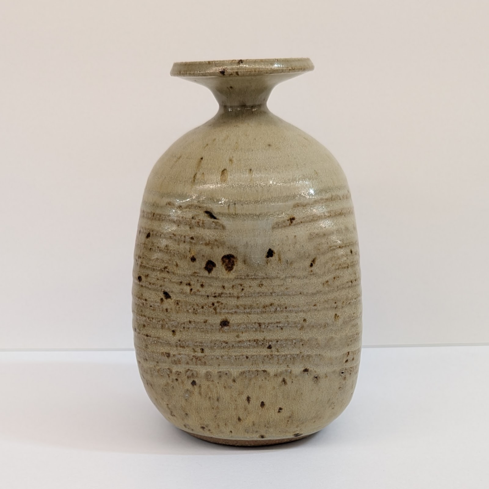 Vintage Robert L. Behr Studio Pottery Vase Ribbed Stoneware Narrow Opening