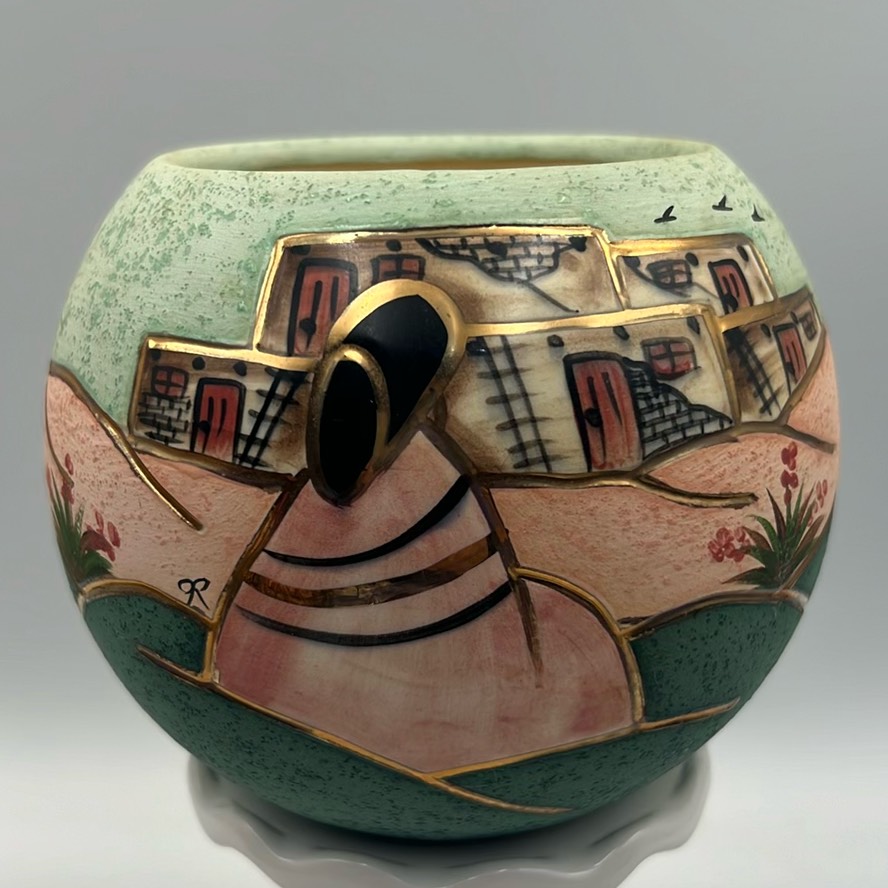 18 Cedar Mesa Pottery Navajo Colorful Bowl Vase Signed 4.5”