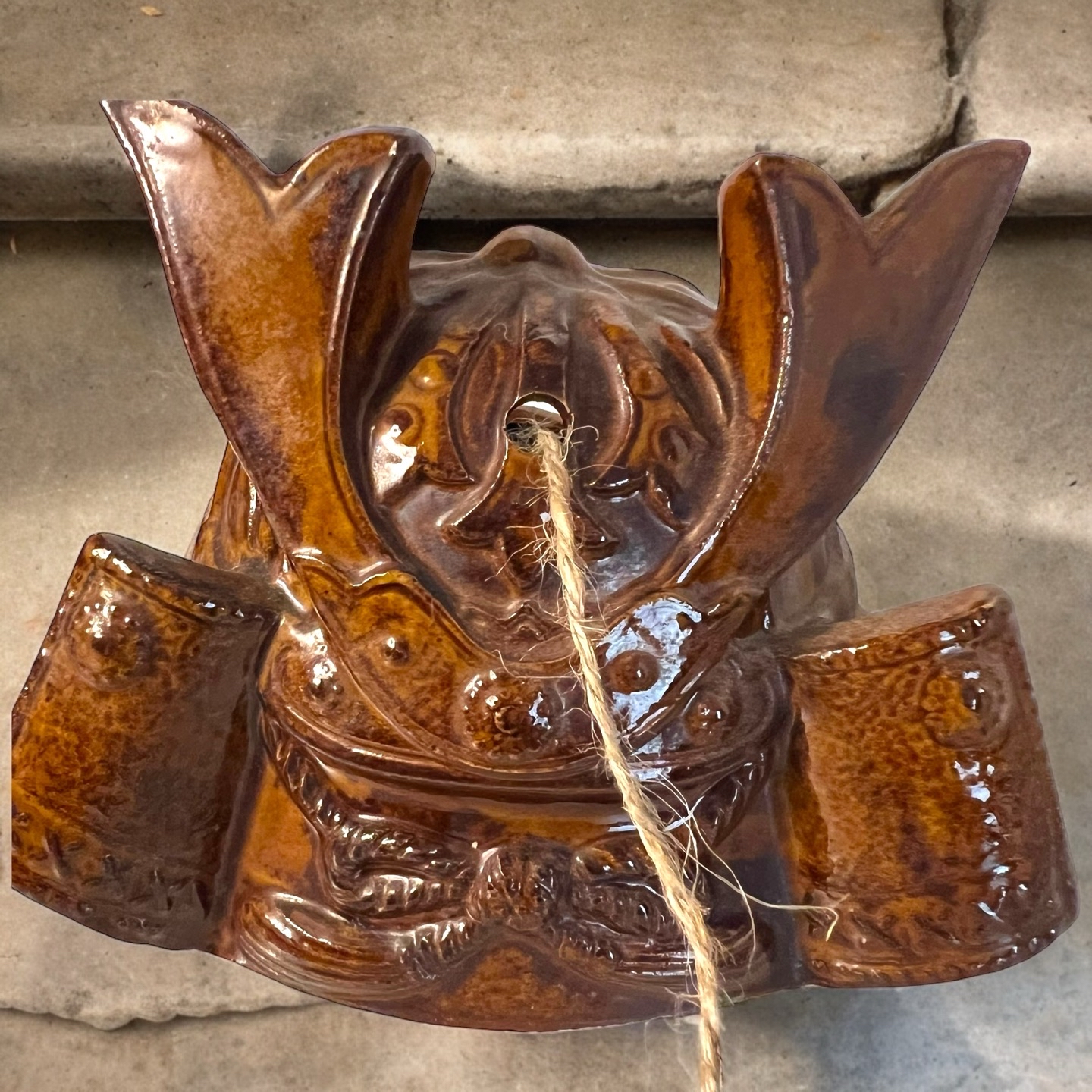 040. Vintage Ceramic Japanese Samurai Warrior Helmet String Dispenser ...