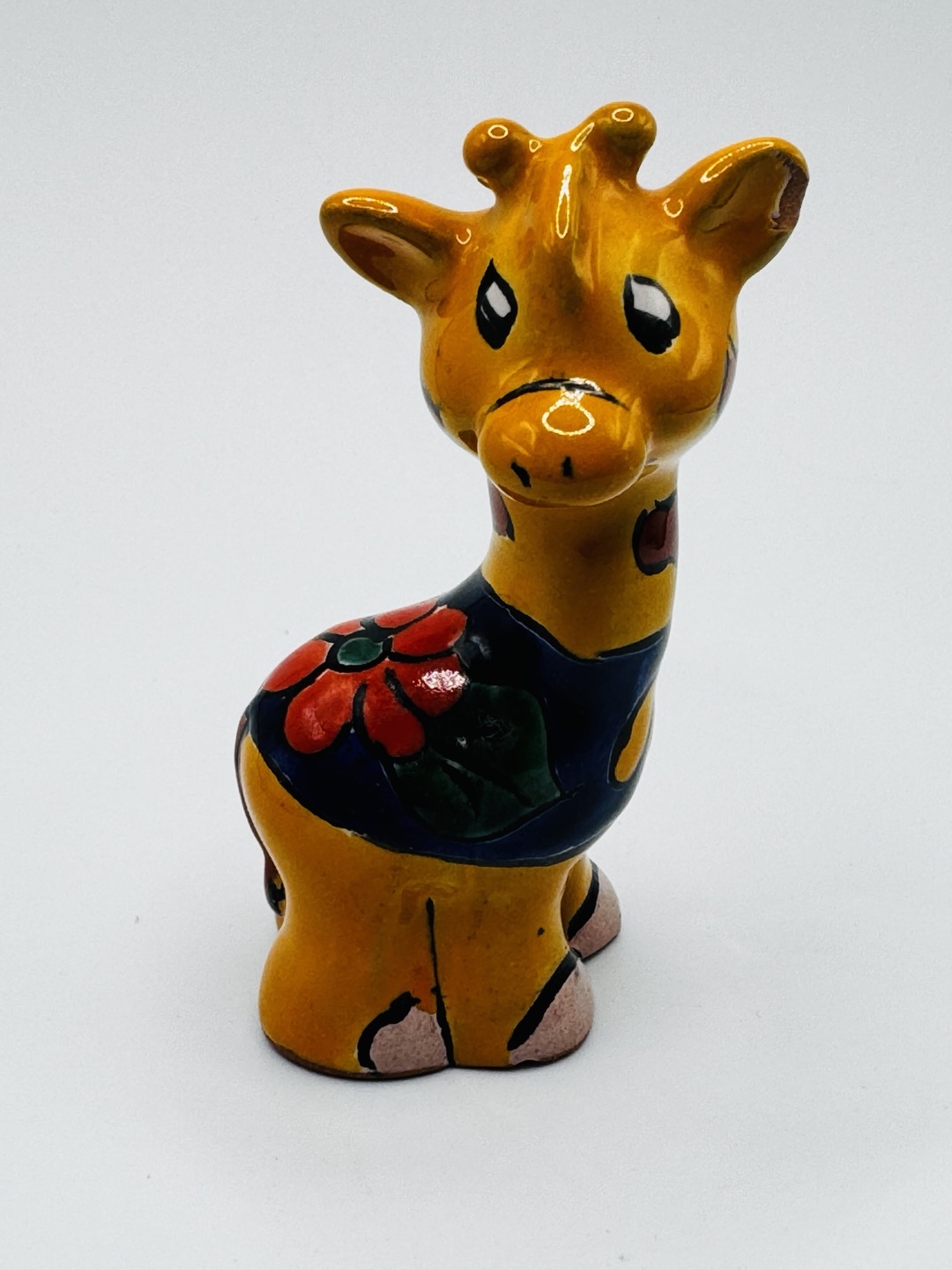 Talavera Mexican Pottery Giraffe Floral Figurine Red Flower