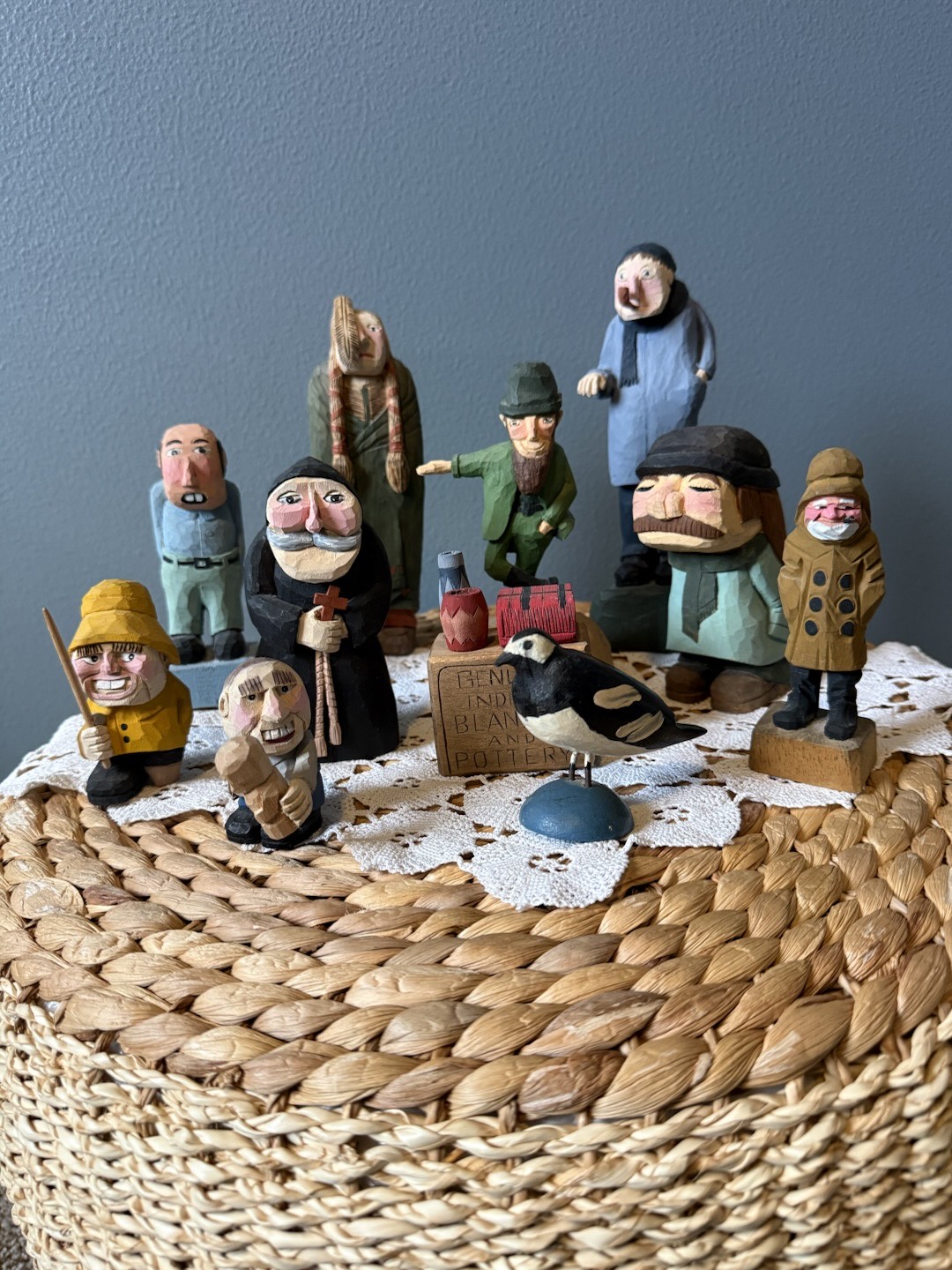 Vintage Folk Art Carved Wood Figures – Signed PG – Artisan Figurine ...