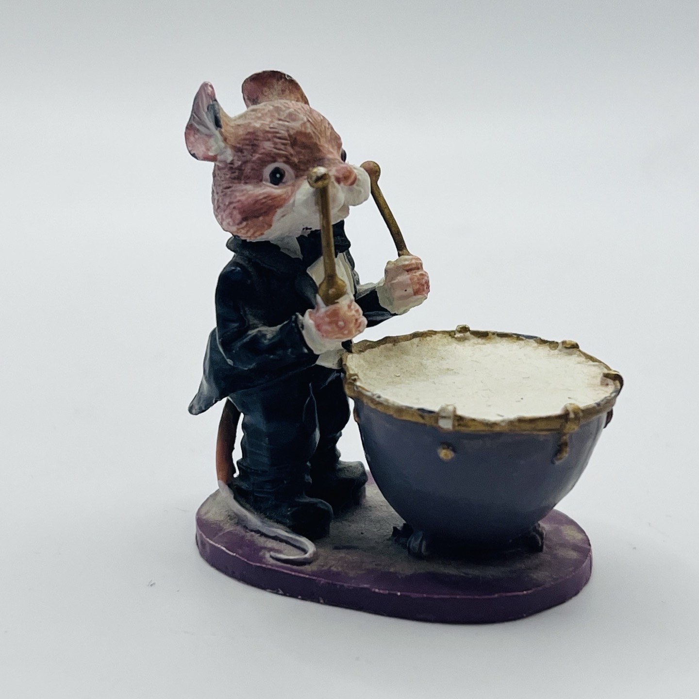 Enesco Pewter Painted Mouse Playing Drums Miniature Figurine