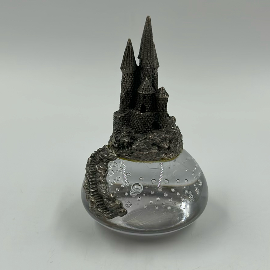 Castle Paperweight Enesco Pewter Castle On A Clear Glass Paperweight
