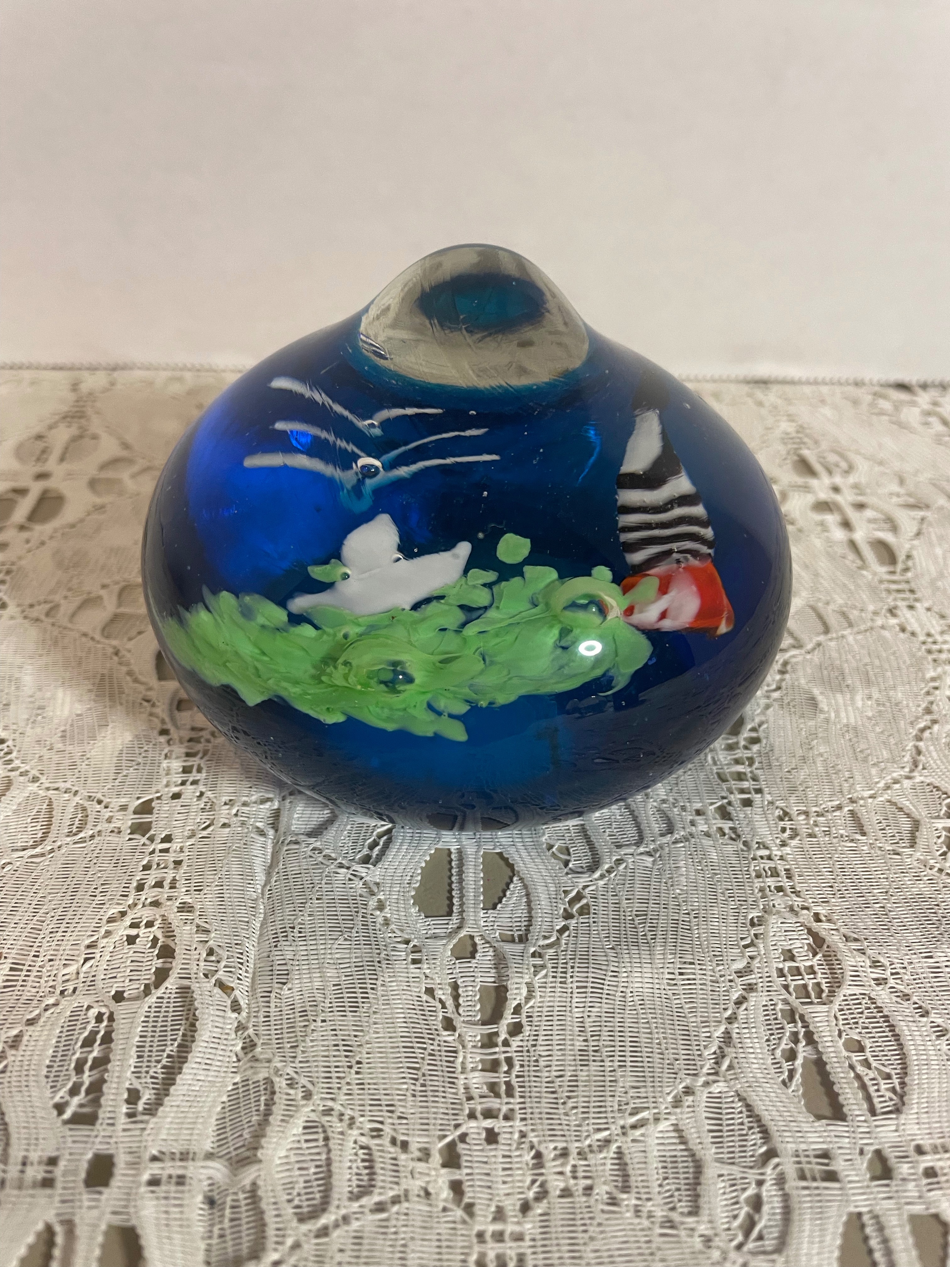 Beautiful Glass Paperweight with Nautical Design