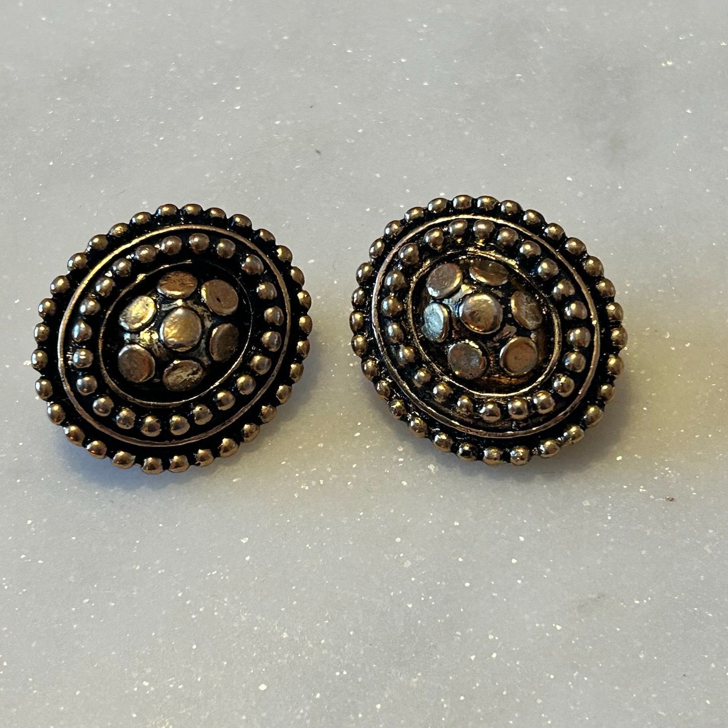 Gold Tone Oval Round Bump Halo Clip-On Earrings