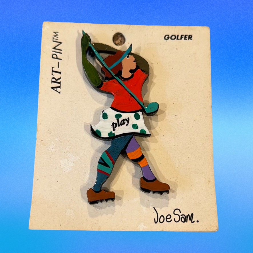 Vintage 1995 JoeSam Lady Golfer Brooch Hand Painted Art-Pin Limited Edition
