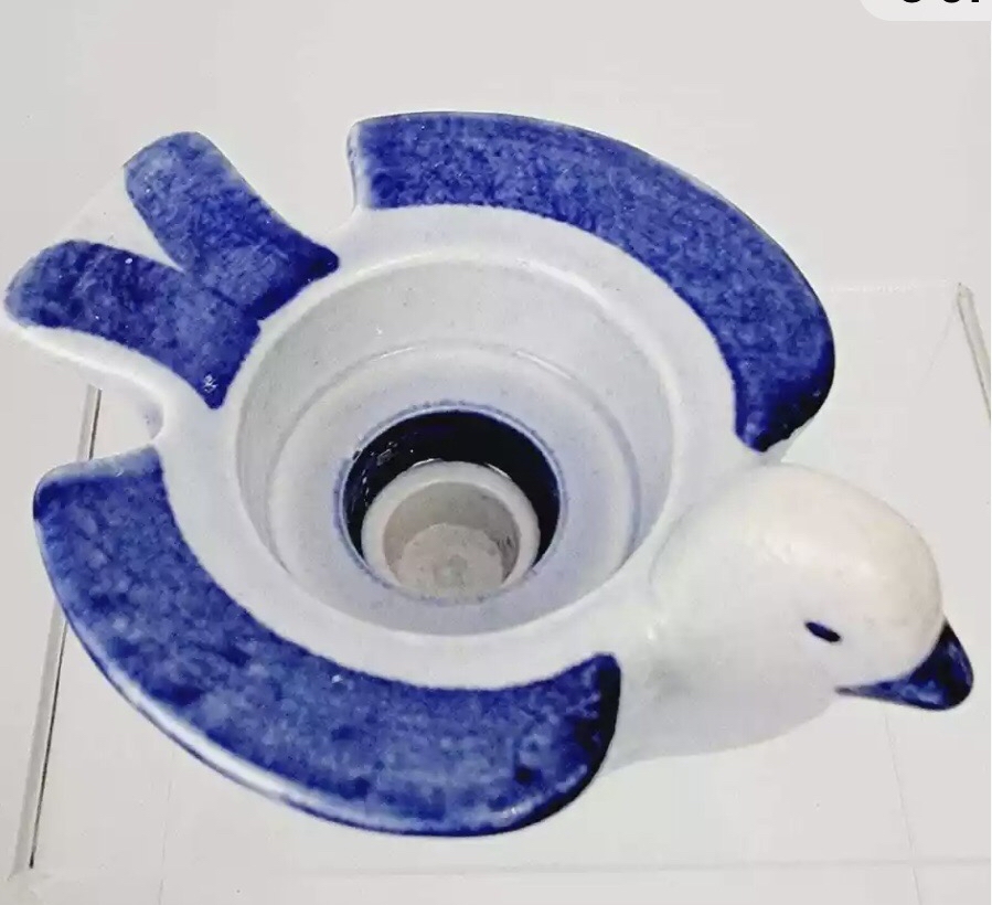 Lisa Larson, Blue Bird Pottery Candleholder Signed Lisa L Sweden