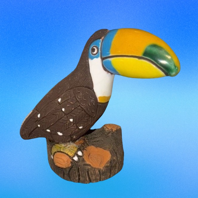 Pottery Toucan Bird Figurine, 4”