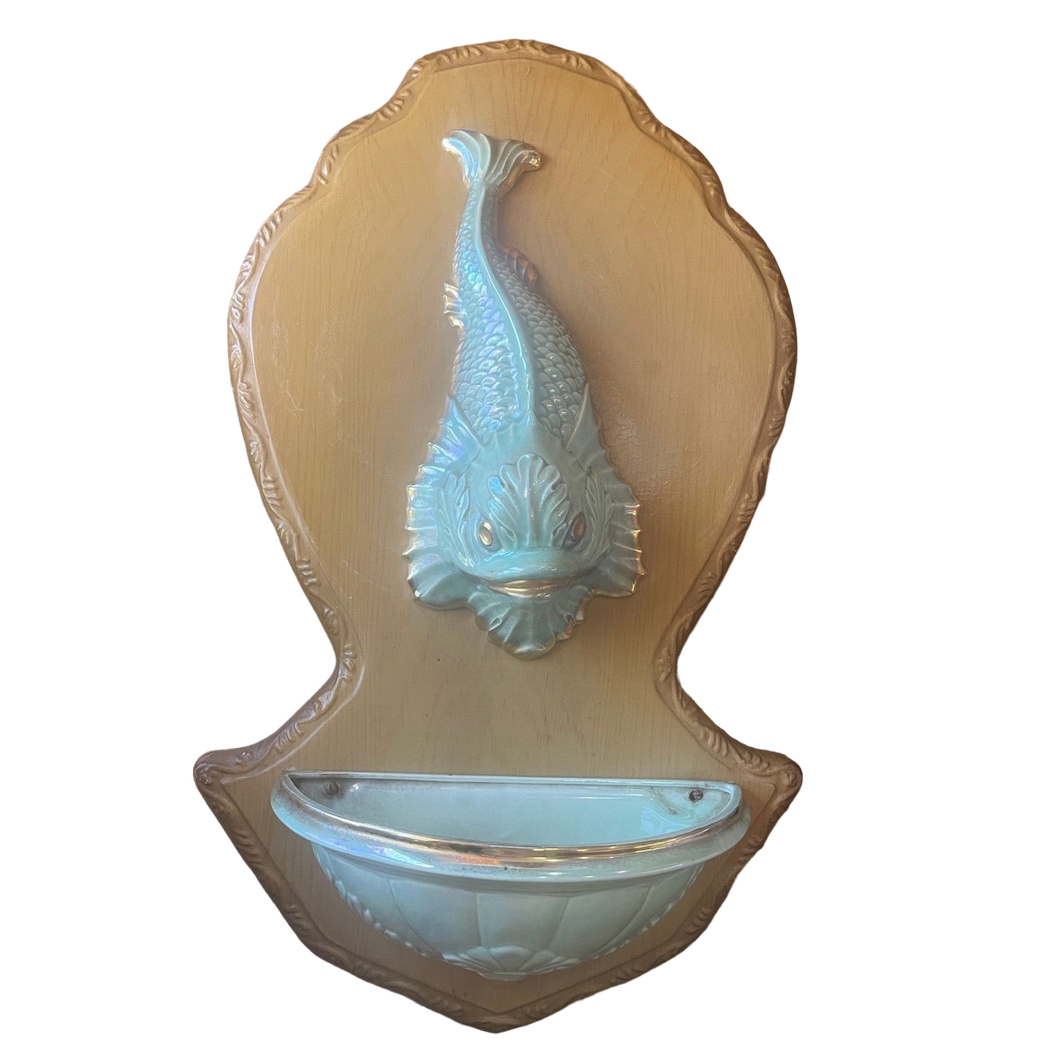 Vintage Loraine Pottery Koi Fish Pottery Wall Pocket vase faux fountain
