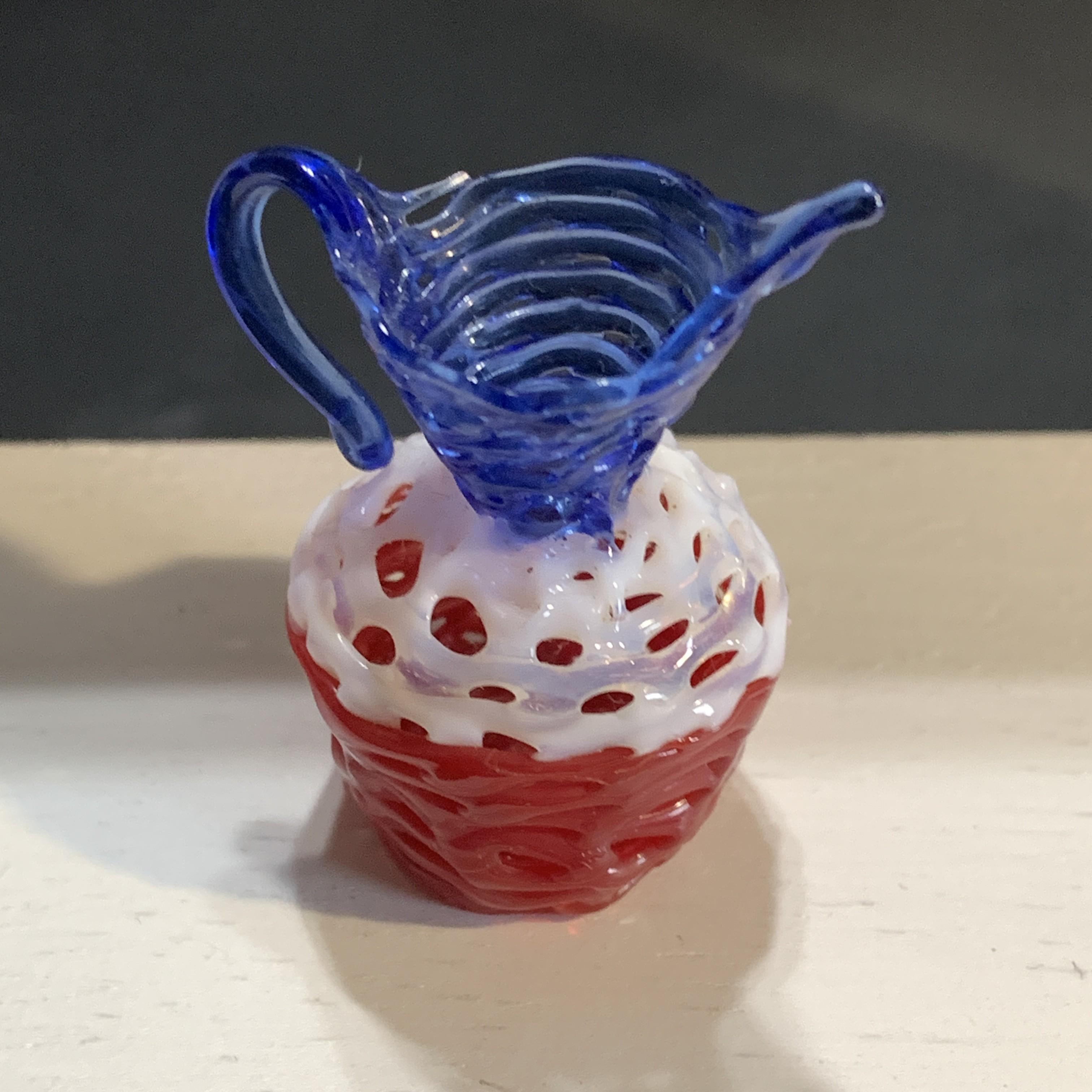 Miniature Glass Pitcher Blue Top