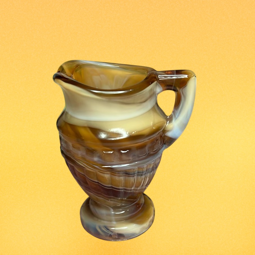 Vintage Imperial Carmel & White Slag Glass Miniature Pitcher