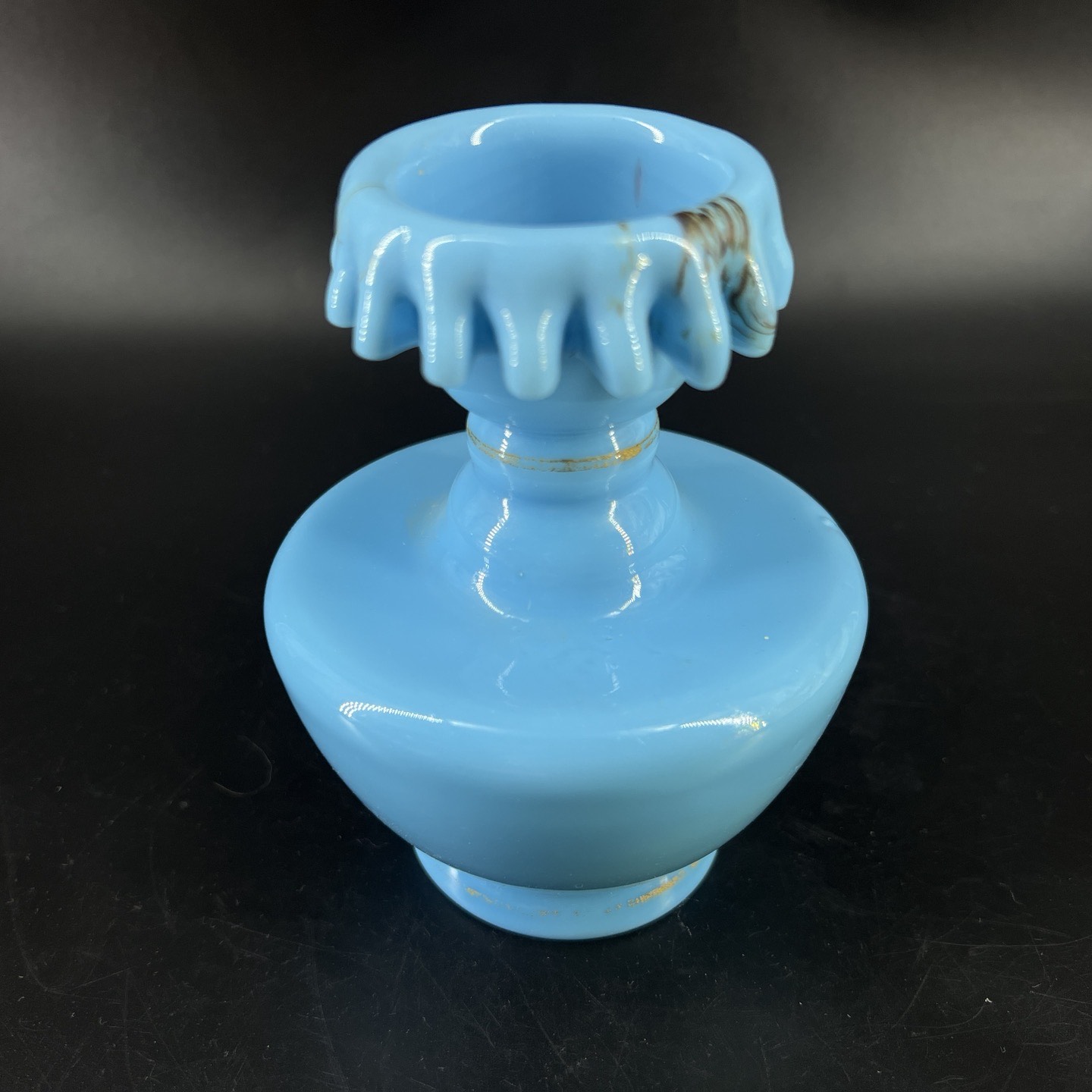 Blue Opaline Ruffled Draped Vase