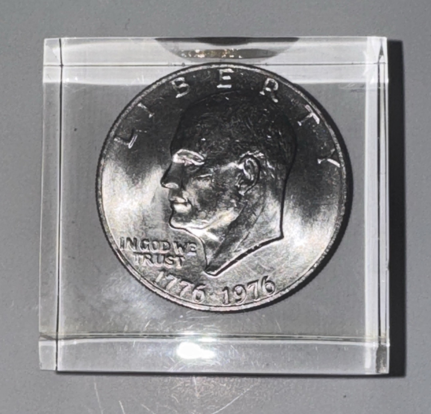 Bicentennial Eisenhower Dollar Coin in Acrylic Paperweight reverse type 2