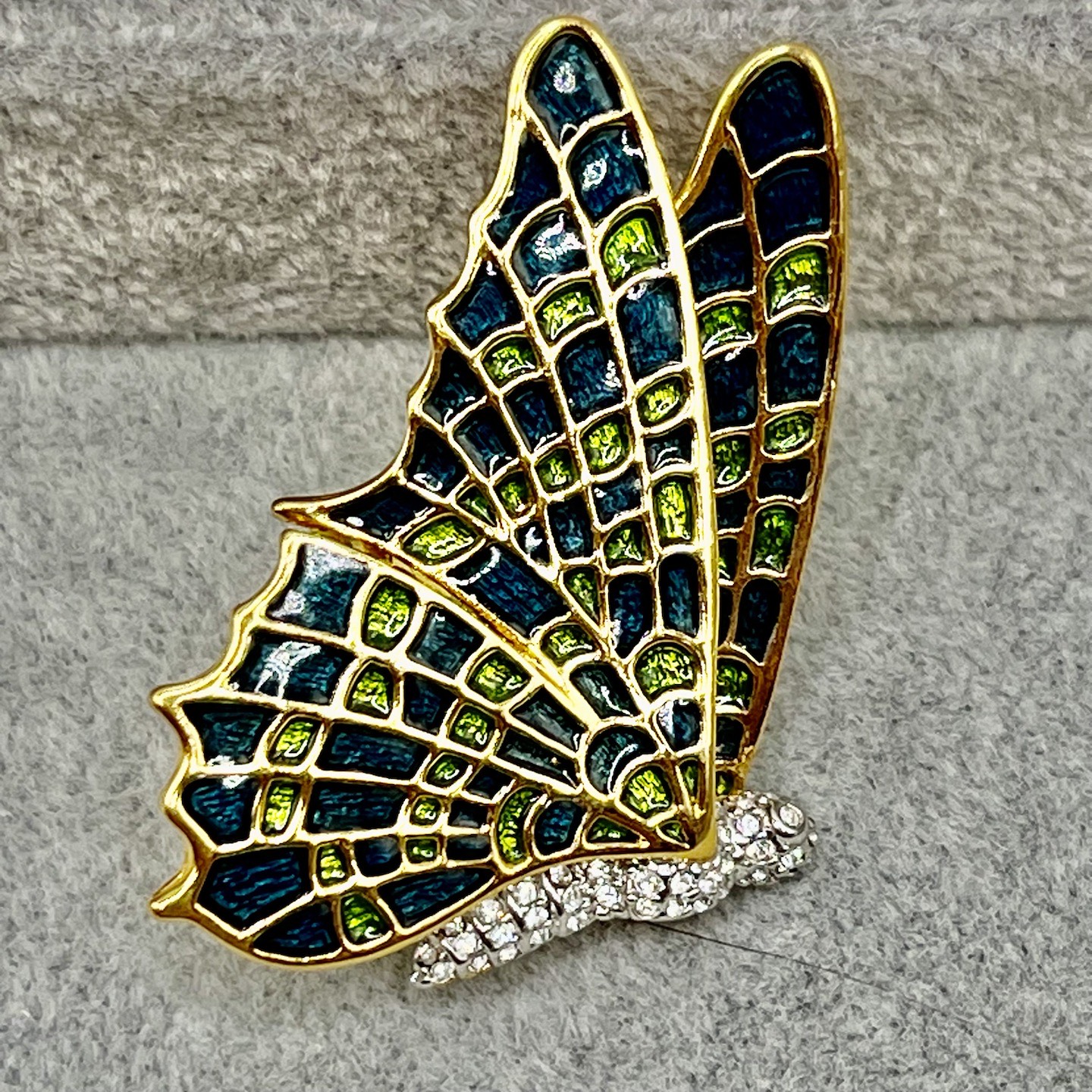 Vintage Kenneth J Lane Green and Blue Enamel And Rhinestone Butterfly ...