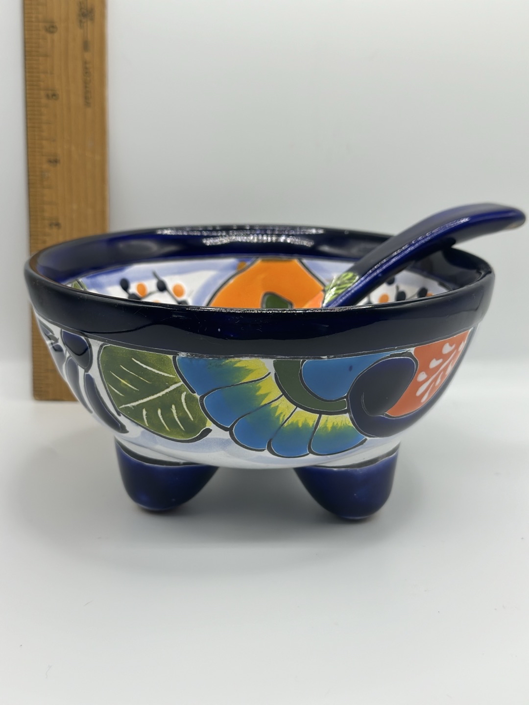 Talavera Footed Salsa Bowl With Spoon