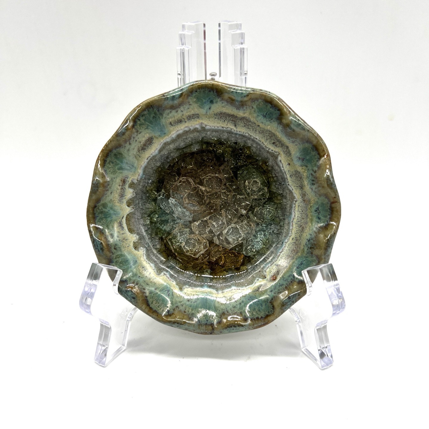 Down To Earth Pottery Recycled Crackle Glass And Pottery Trinket Dish 3 ...