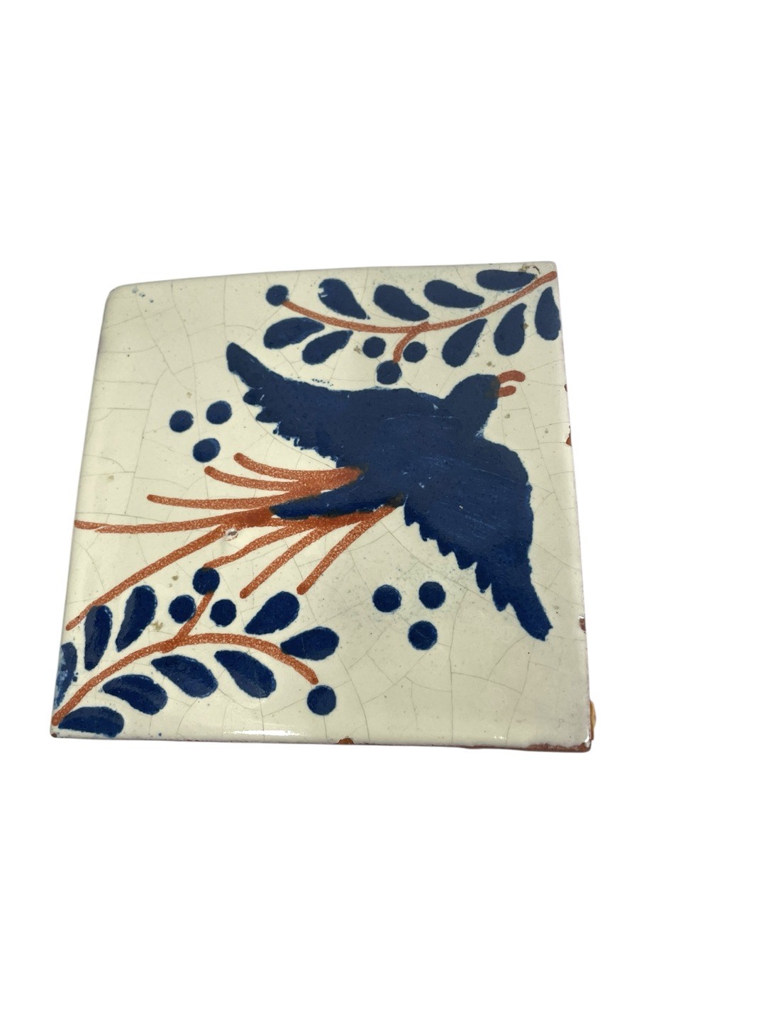 Talavera Hand Panted Adobe Tile Blue Bird Mexico Pottery