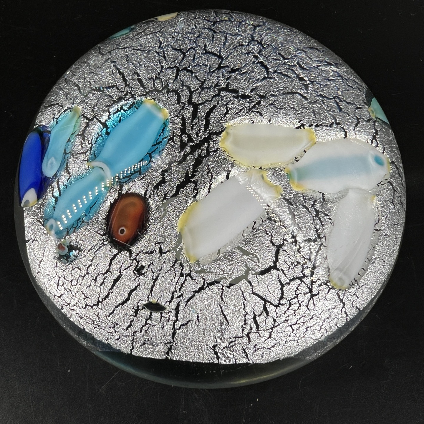 Silver Flake Argento Murano Art Glass Paperweight