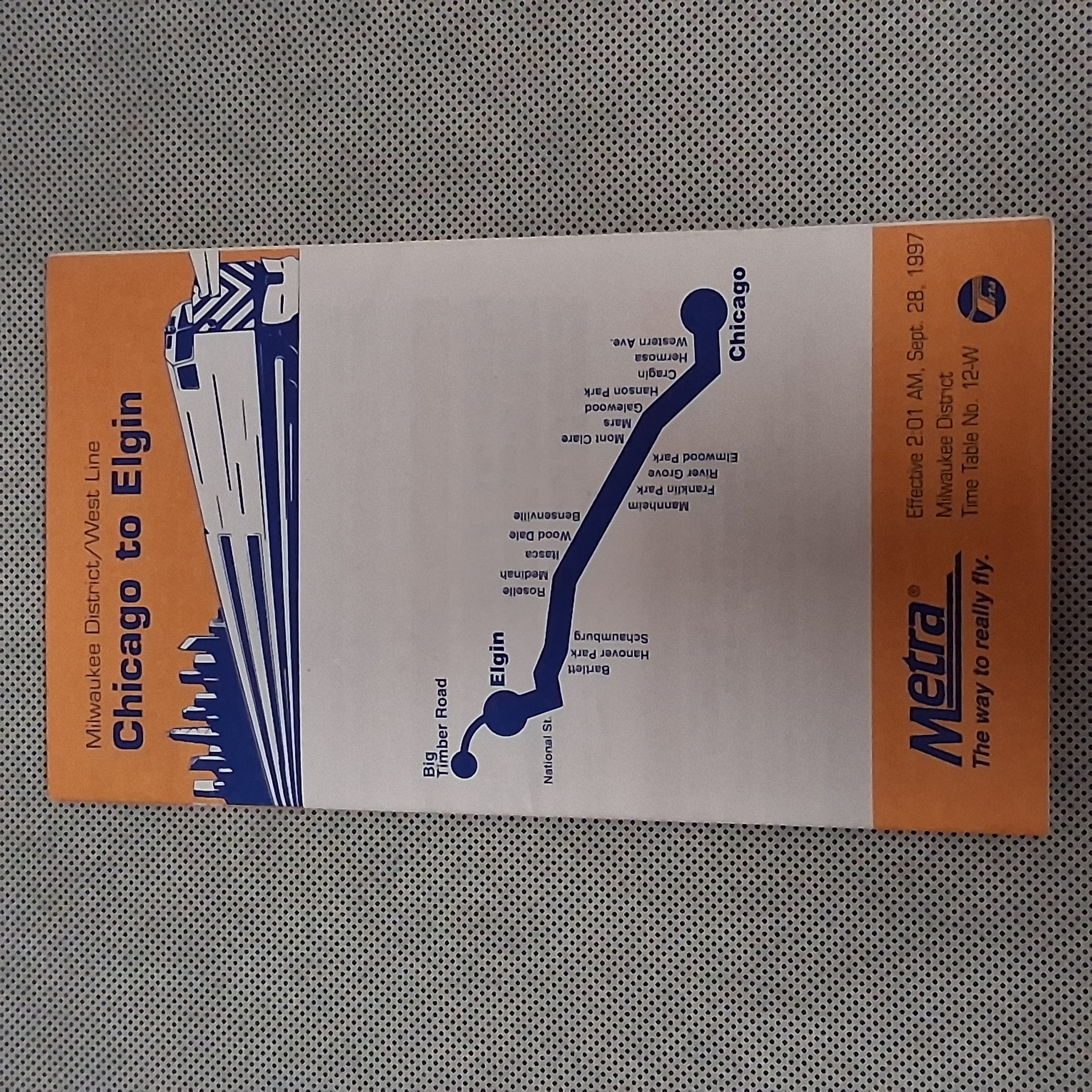 1997 METRA Timetable Chicago to Elgin Chicago Area Metropolitan Rail