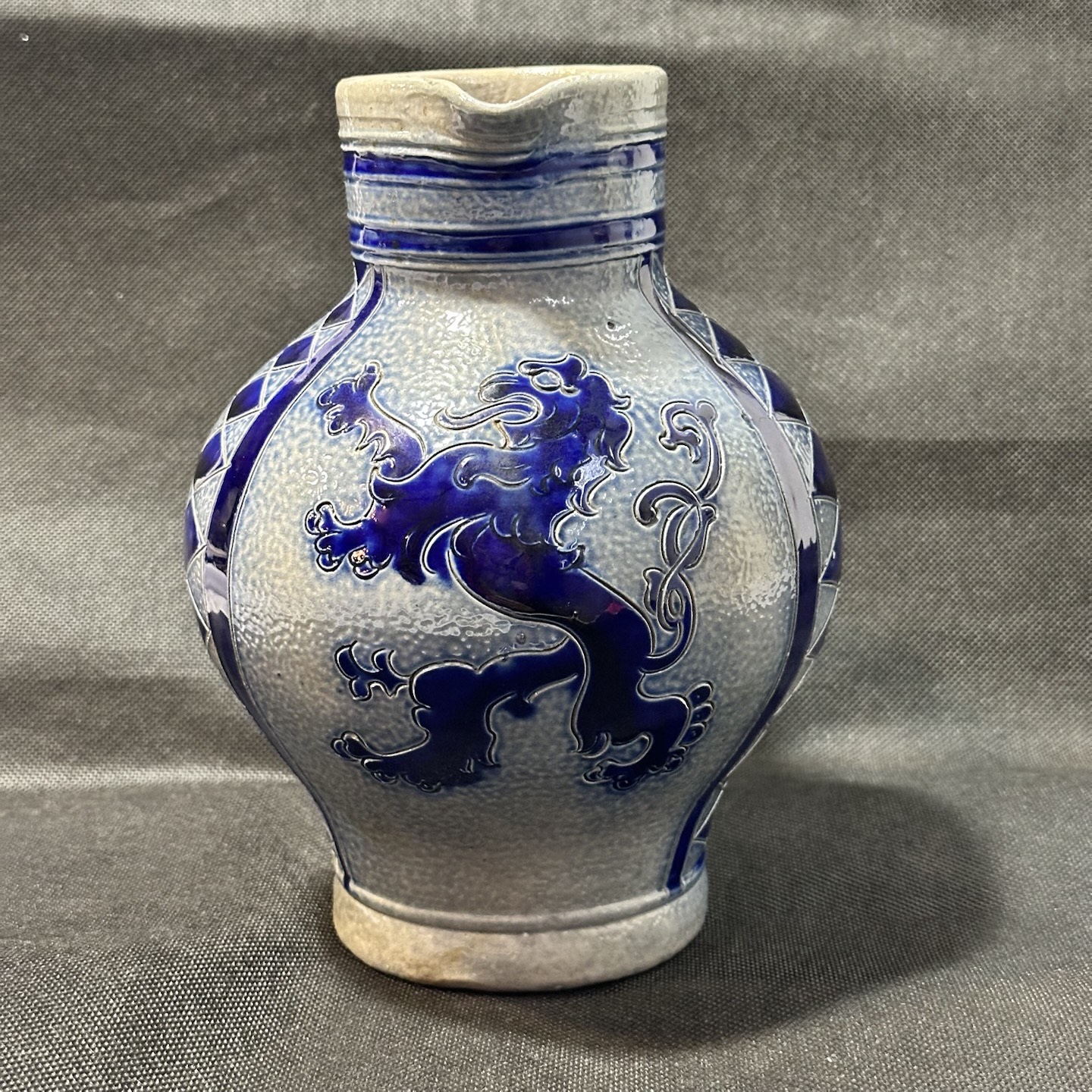 #808 German Salt Glazed Stoneware, Picture, Cobalt Blue, Rampant Lion ...