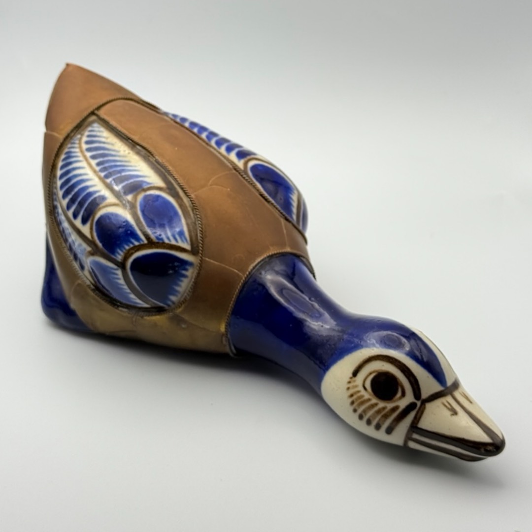 Tonala Armored Duck Bird Blue Brass Color Mexico 9 1/2 X 3 1/2"