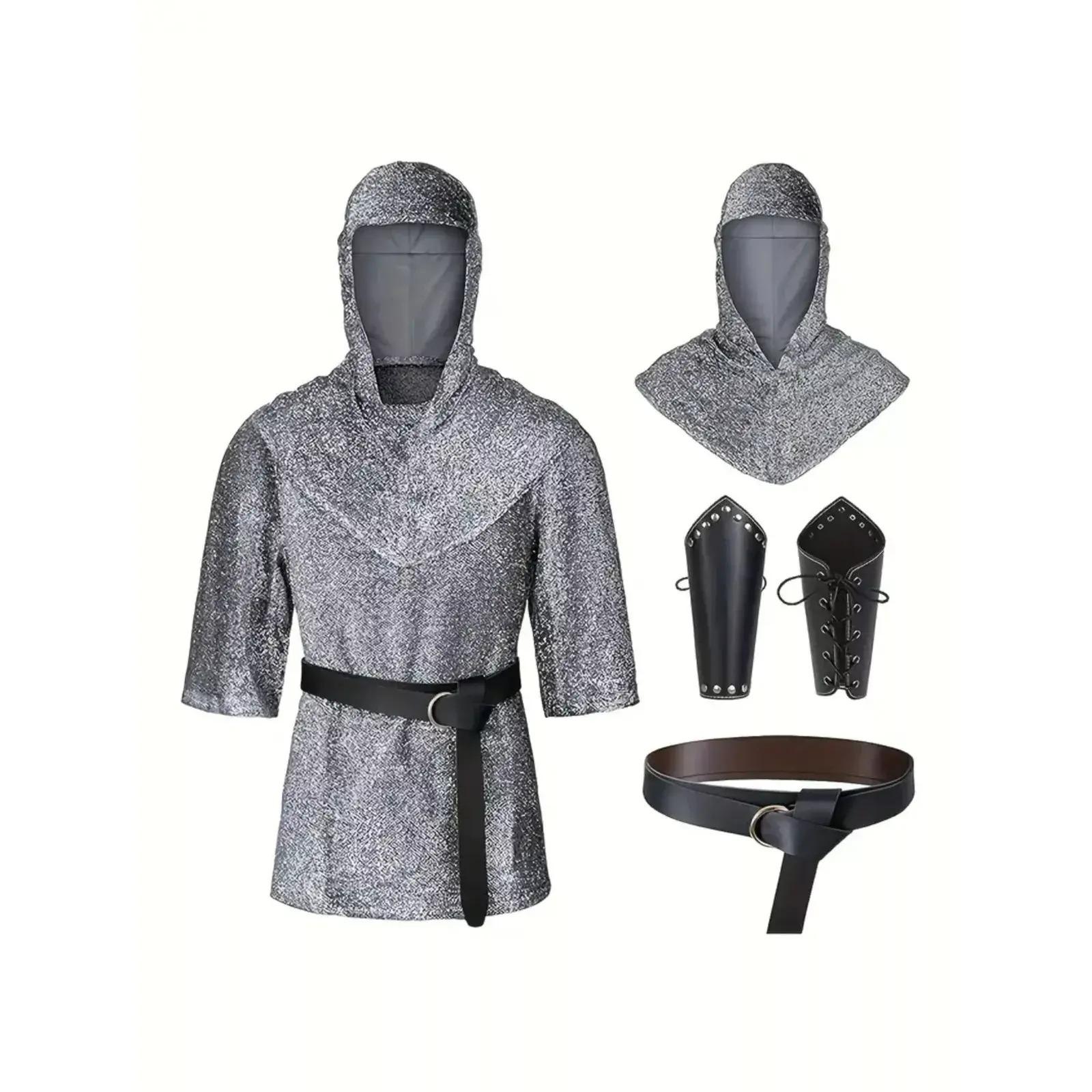 Medieval Knight Chainmail Armor Outfit Cowl Short Sleeved Tunic Belt ...