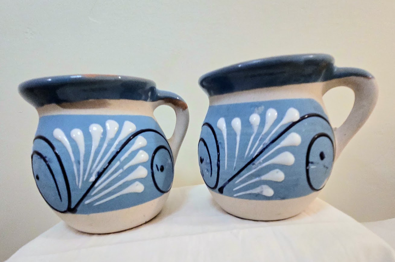 Jarrito De Barro Mexican Clay Pottery Coffee Mug Talavera - set of 2 Blue