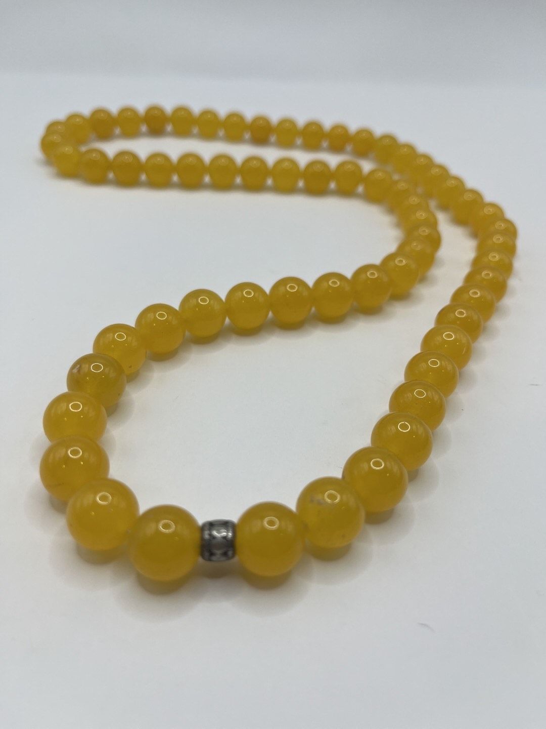 Vintage 28” Natural YELLOW JADEITE JADE 15mm BEAD Necklace