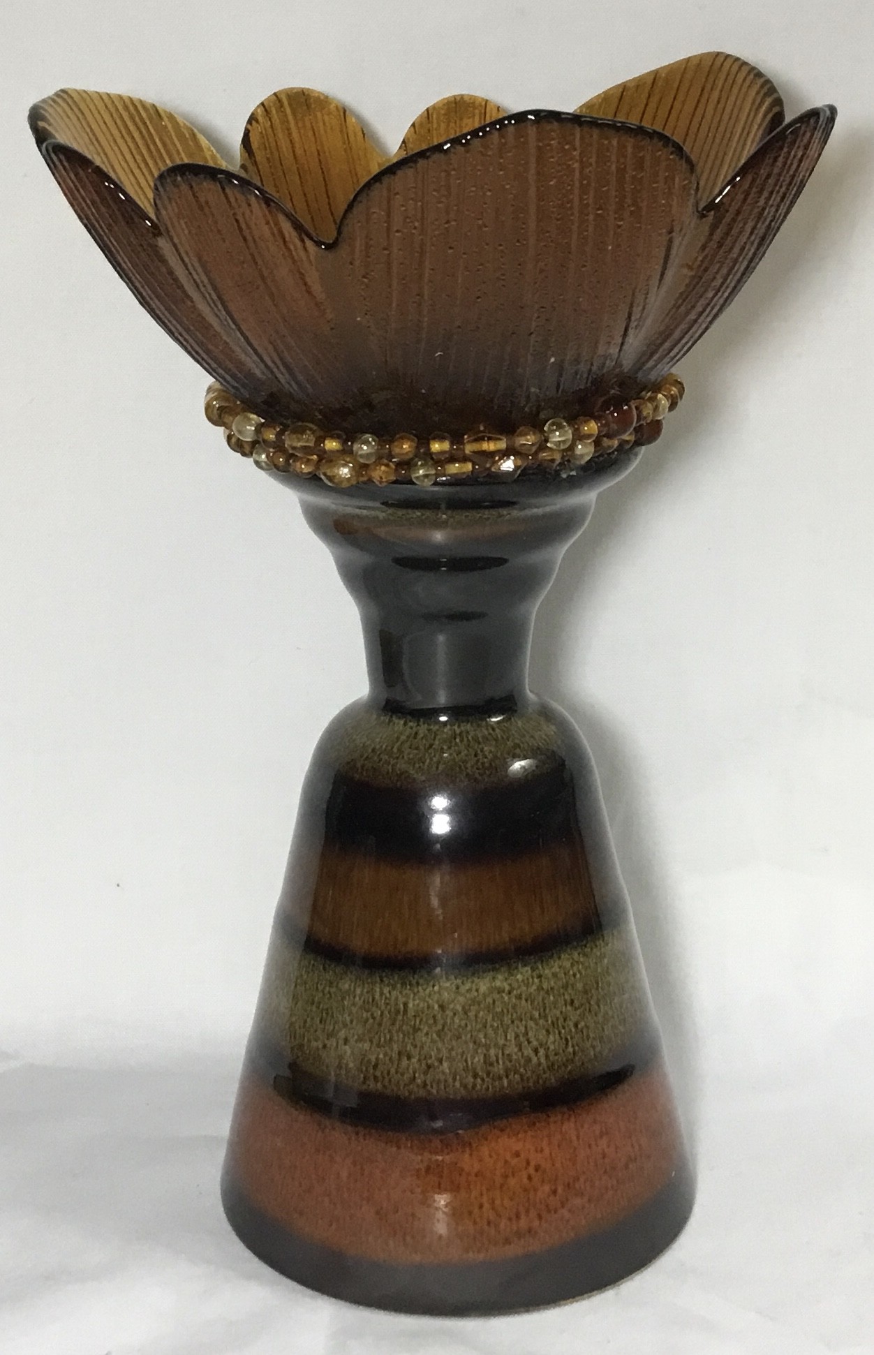 Glass/ceramic dish/goblet, fall decor, candies, leaves, flowers, acorns ...