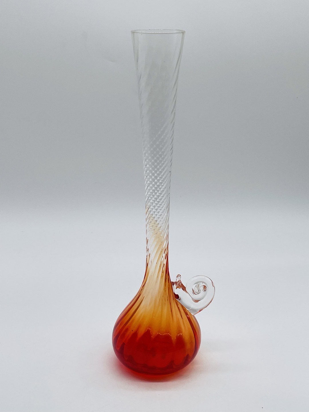 Art Glass Red/Orange/Clear Ombre Vase With Applied Snail Made In Japan