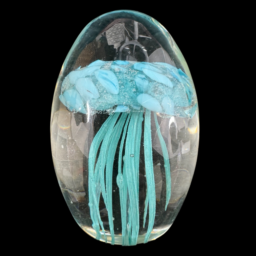 Teal Jellyfish Paperweight With Polished Bottom