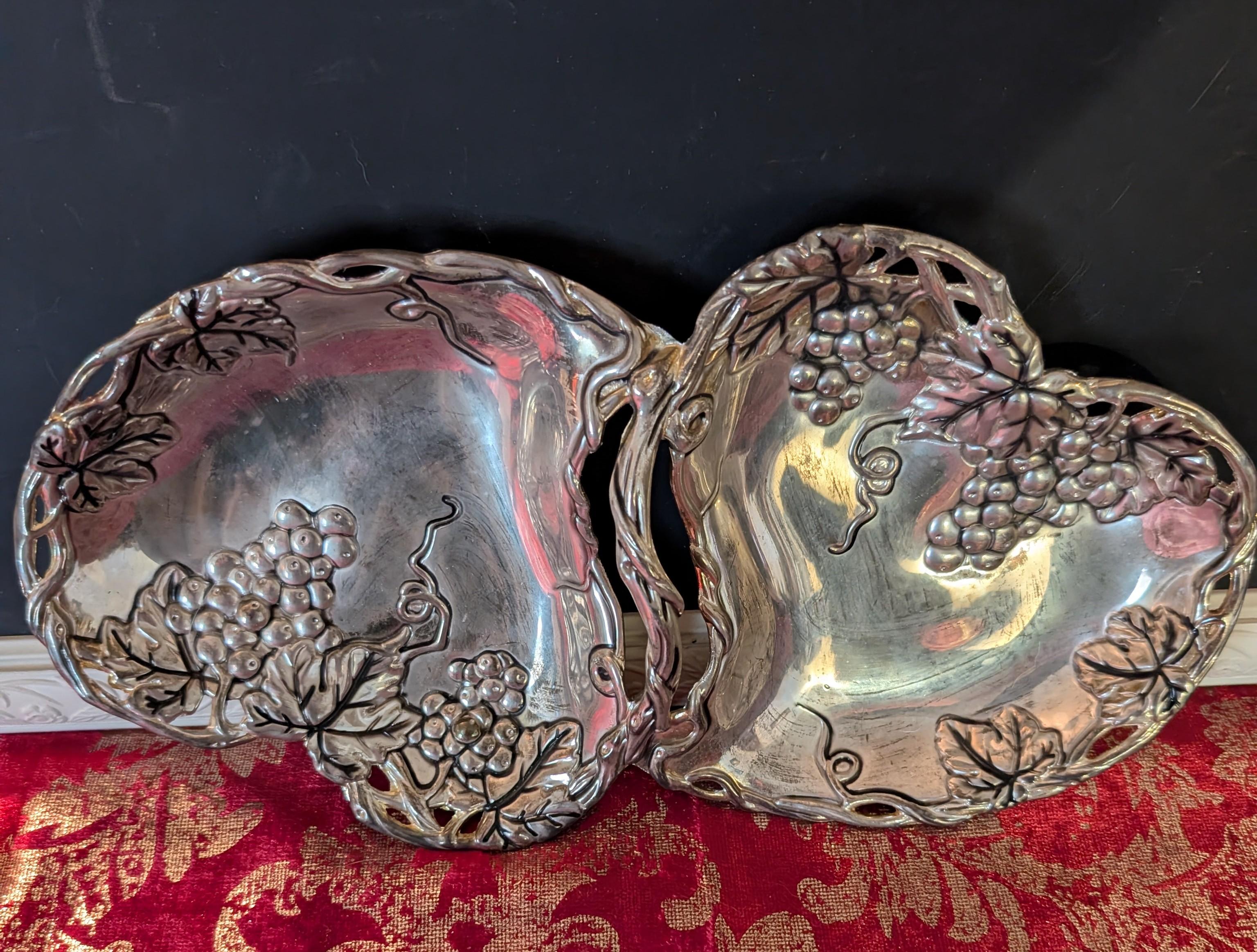 Vintage Godinger Grapevine Design Silver-Plated Duel Heart-Shaped Tray