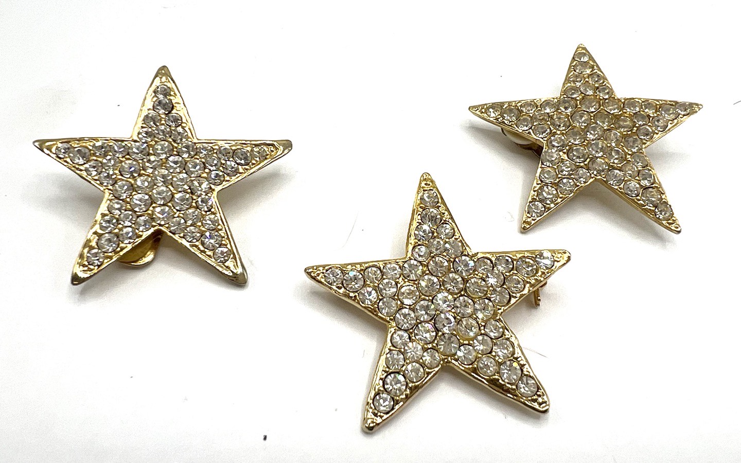 Vintage Rhinestone STAR Jewelry Set, Bright Gold Star Shapes covered in ...