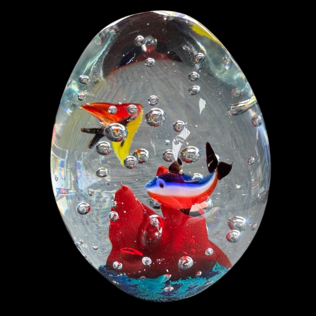 Large Aquatic Fish Controlled Bubble Paperweight 4.5”Tx3.5”D