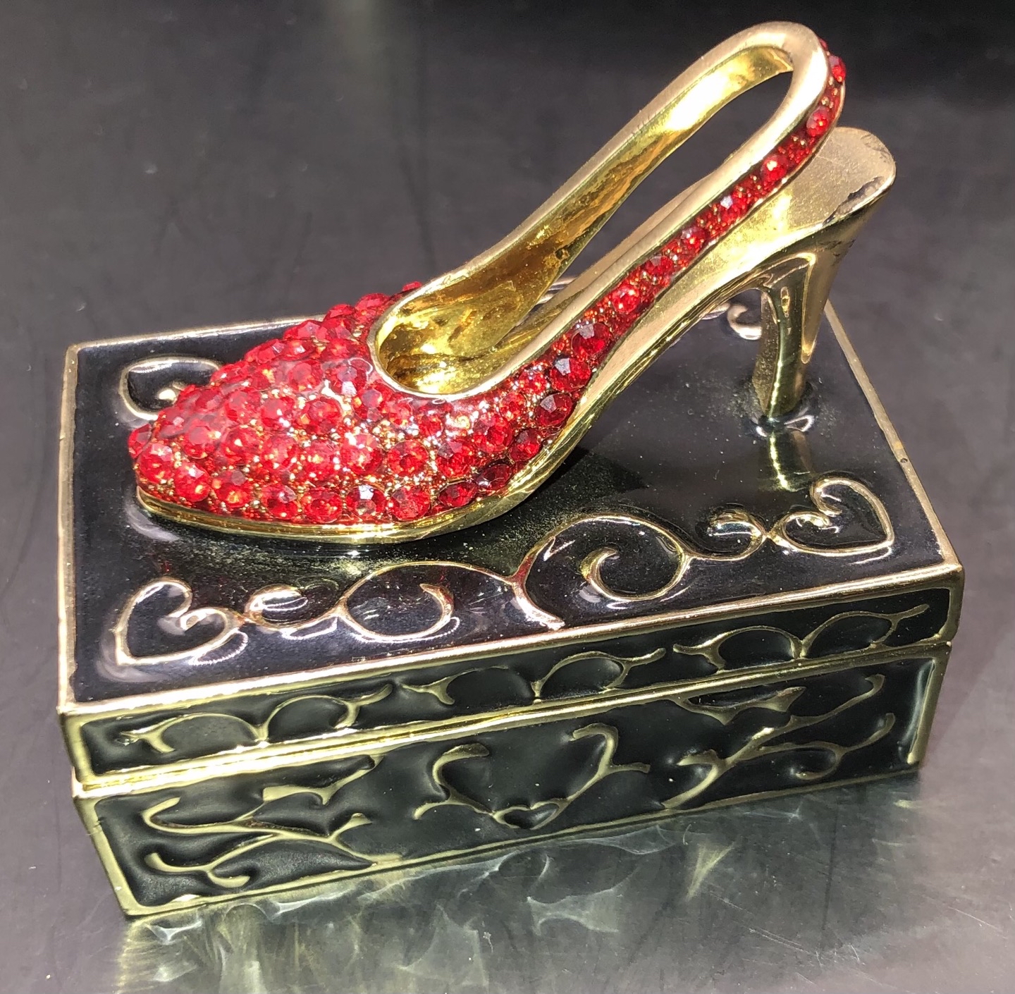 #27 - Trinket Box- Ruby slipper on black box