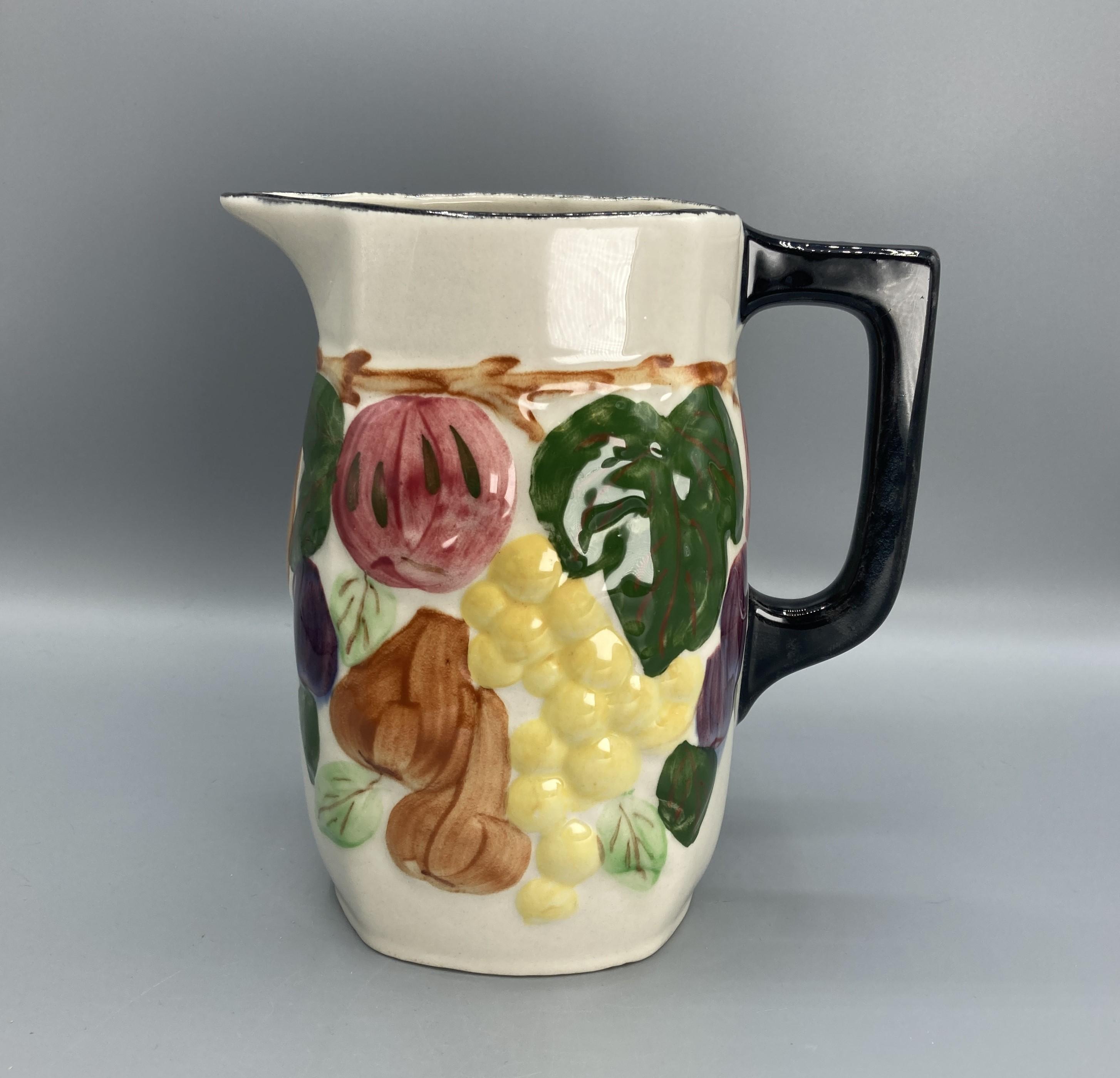 Blue Ridge Pitcher Southern Potteries Hand Painted Handled Fruit Mid ...