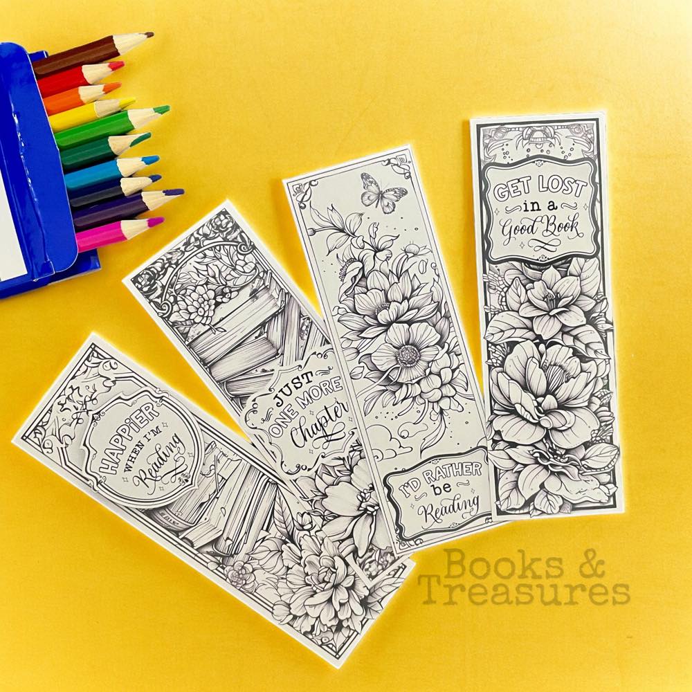 Coloring Page Bookmarks with Bookish Sayings Handmade