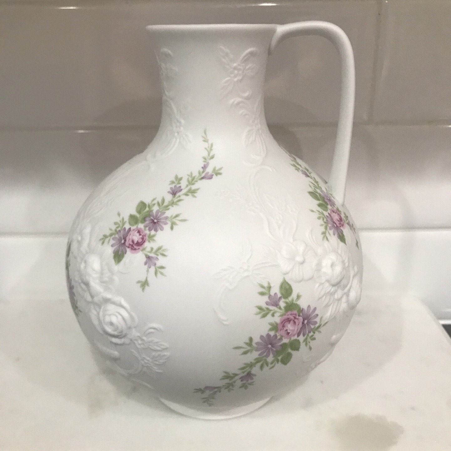 KEISER W Germany Vase With Handle And Flowers