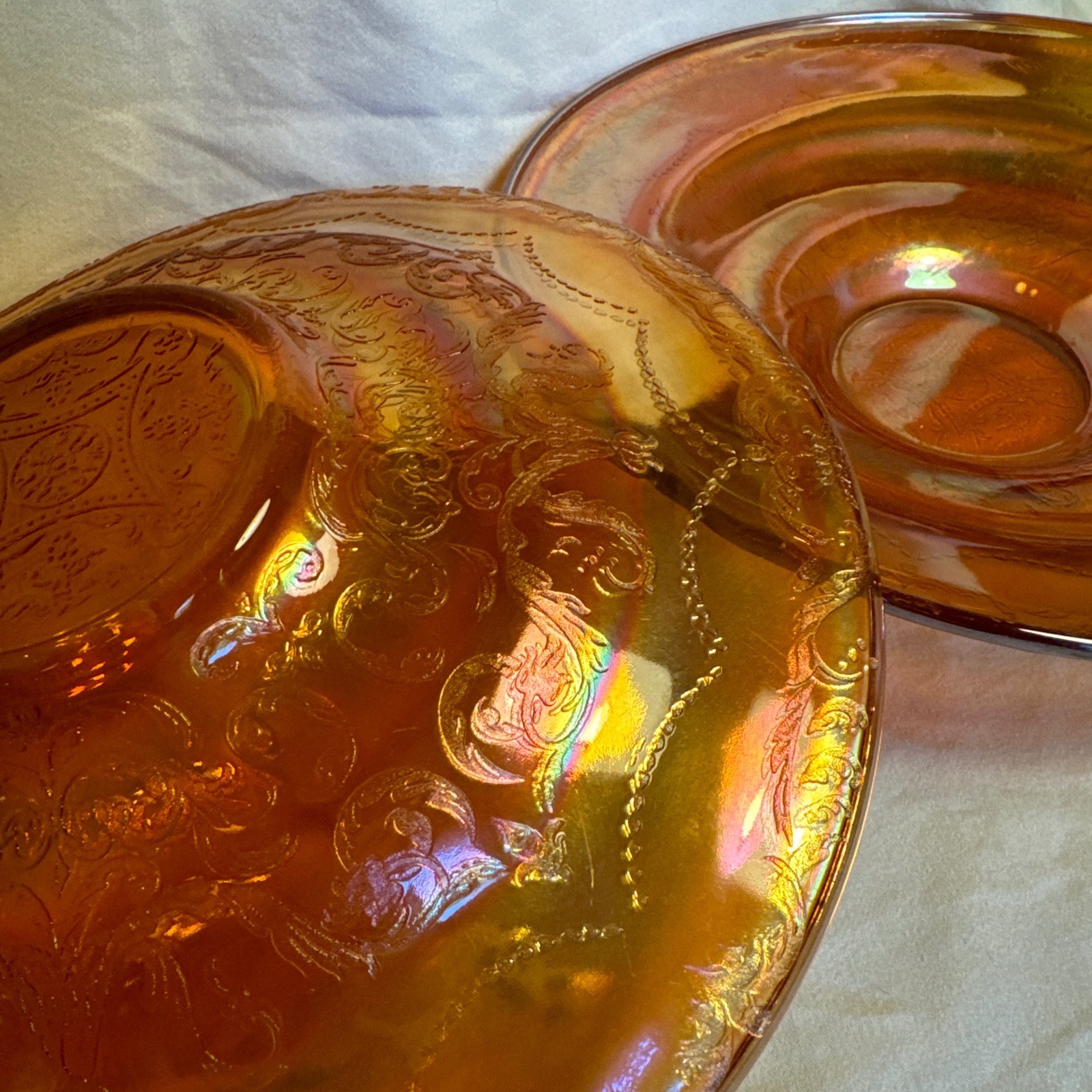 2 Vintage Depression Imperial Marigold Carnival Glass Bowls Iridescent ...