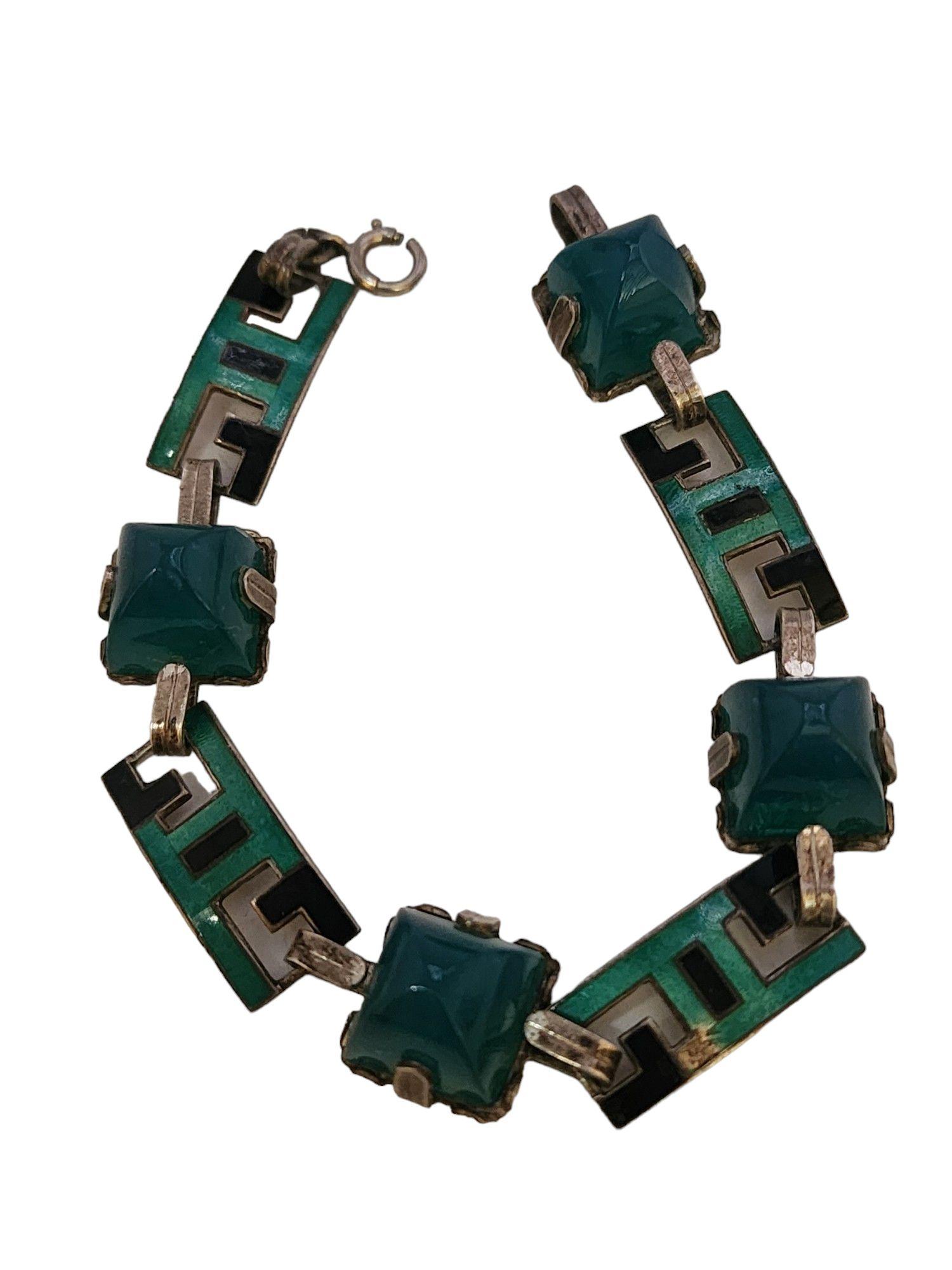 Antique Art Deco Hallmarked Sterling, Enamel & Sugar Loaf Chrysoprase ...