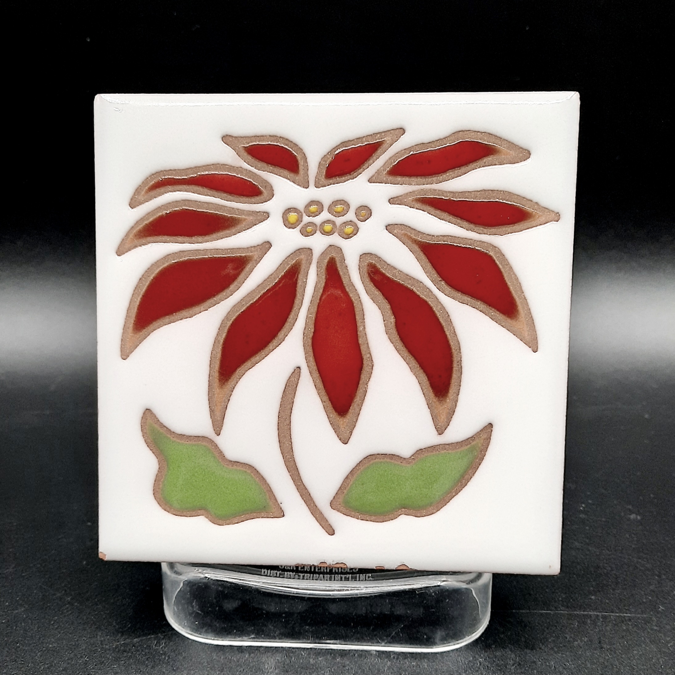 Arius Tile Co Poinsettia Santa Fe Art Tile 4"