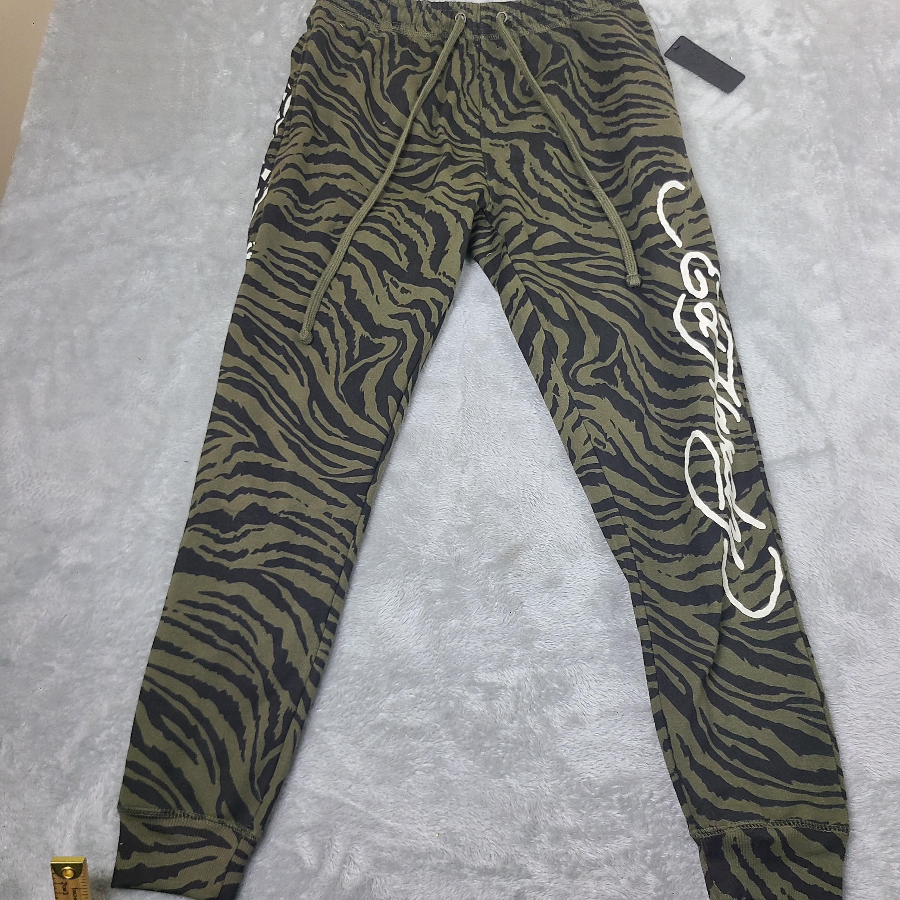 Ed Hardy Zebra Print Dragon Logo Jogger Sweat Pant Men’s Size Medium NWT