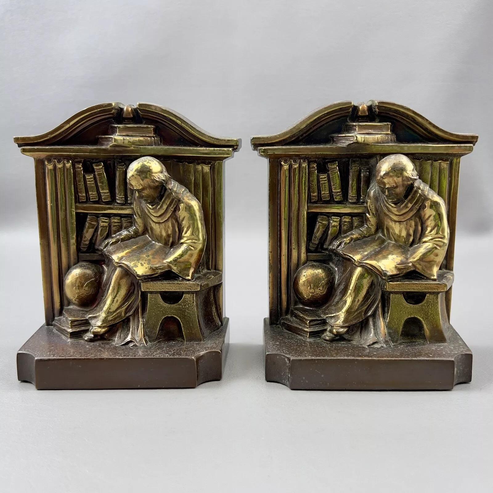 Heavy Metalware Monk Scholar Library Bookends PM Philadelphia Mfg Co USA