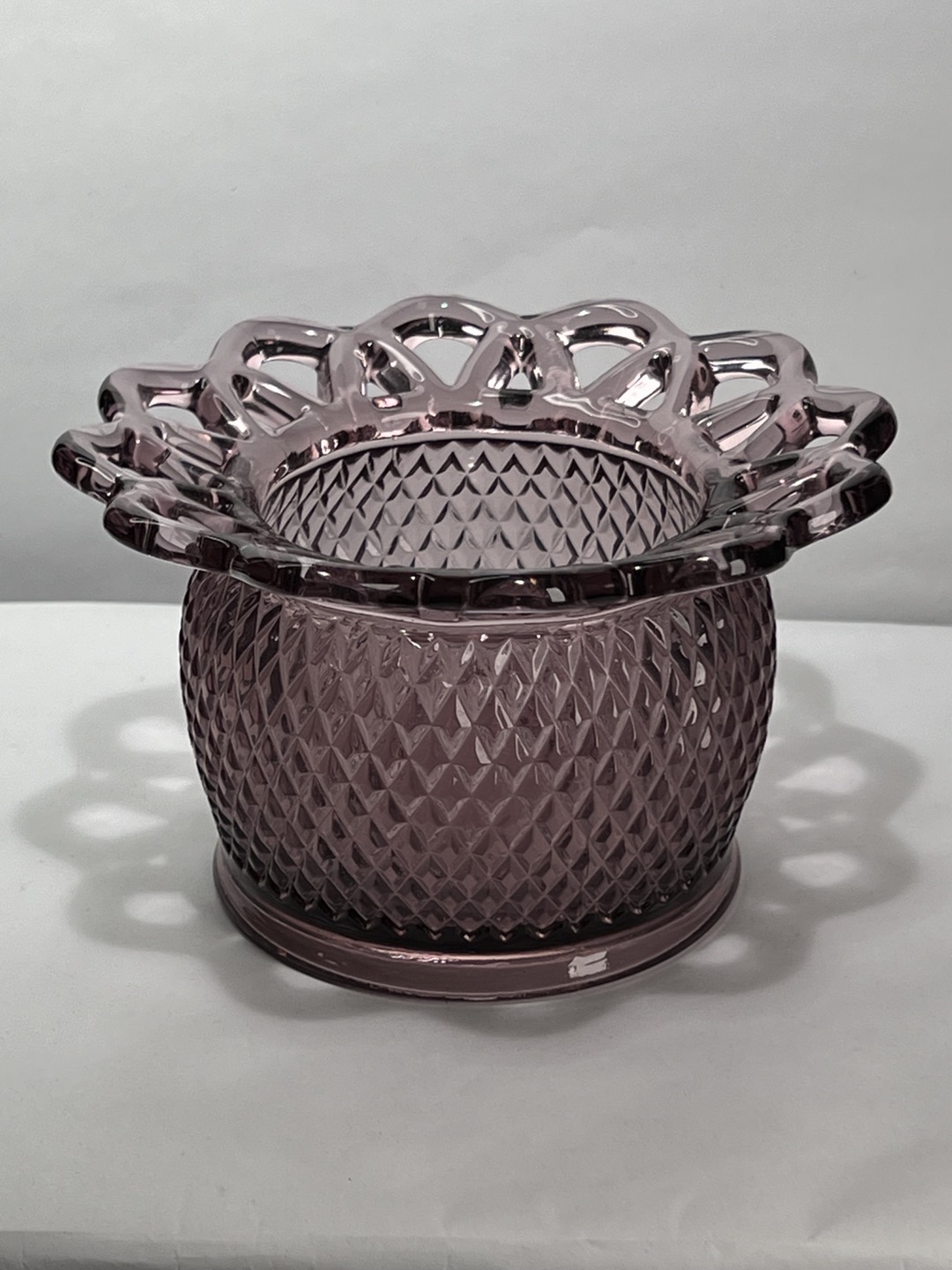 #12 - Purple Imperial Glass vase with open lattice collar
